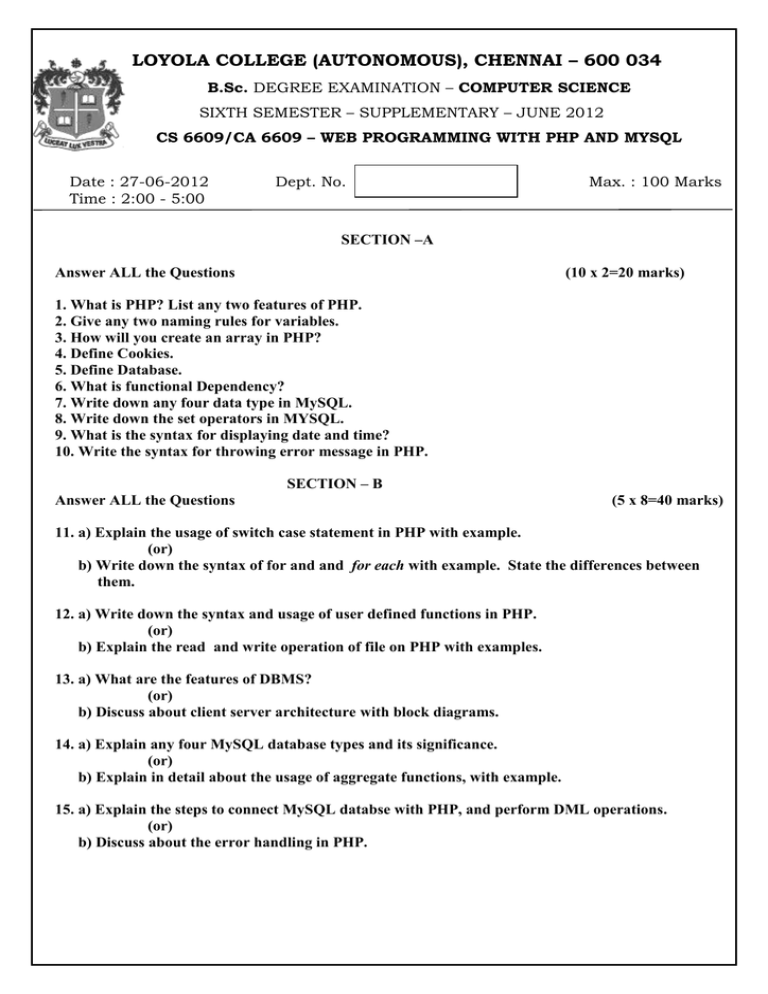 LOYOLA COLLEGE AUTONOMOUS CHENNAI 600 034