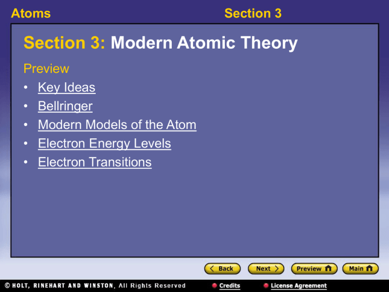 Section 3 Modern Atomic Theory Atoms Section 3