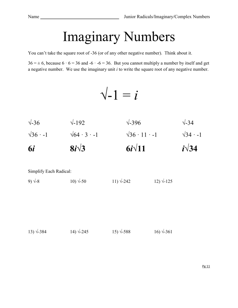 Imaginary Numbers Imaginary Numbers