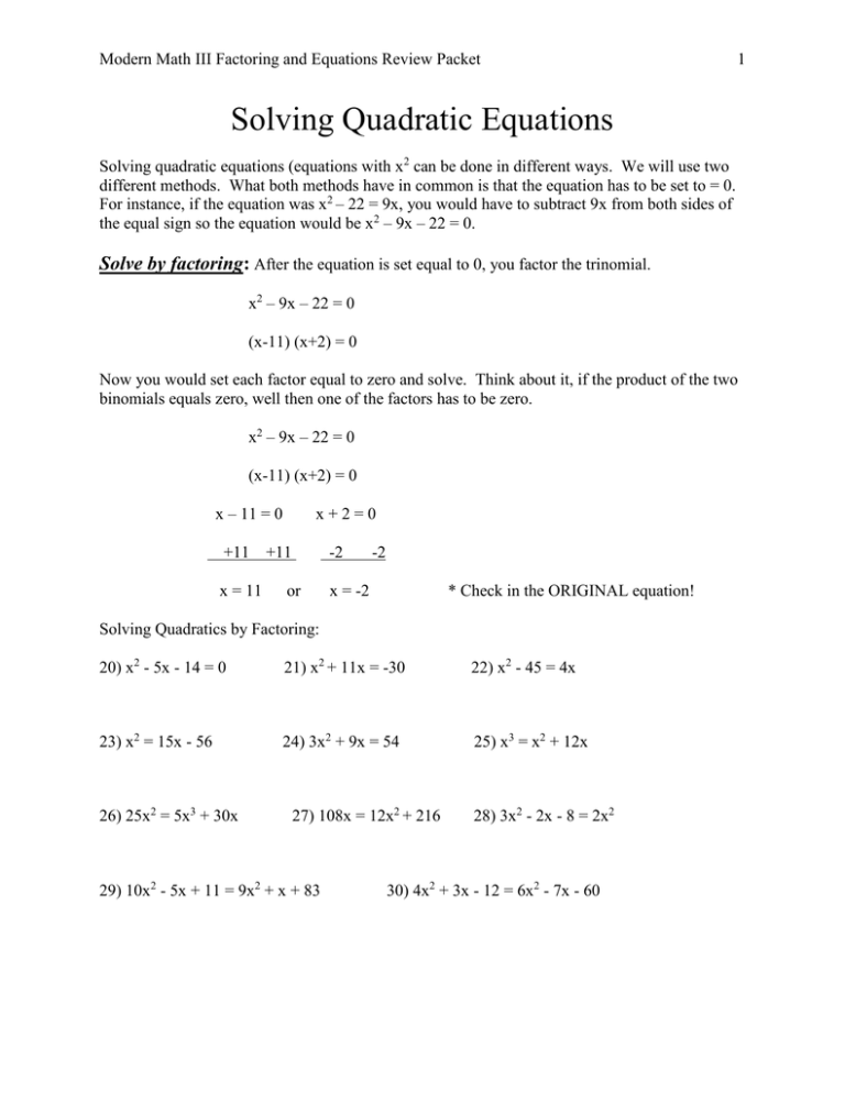 Solving Quadratic Equations