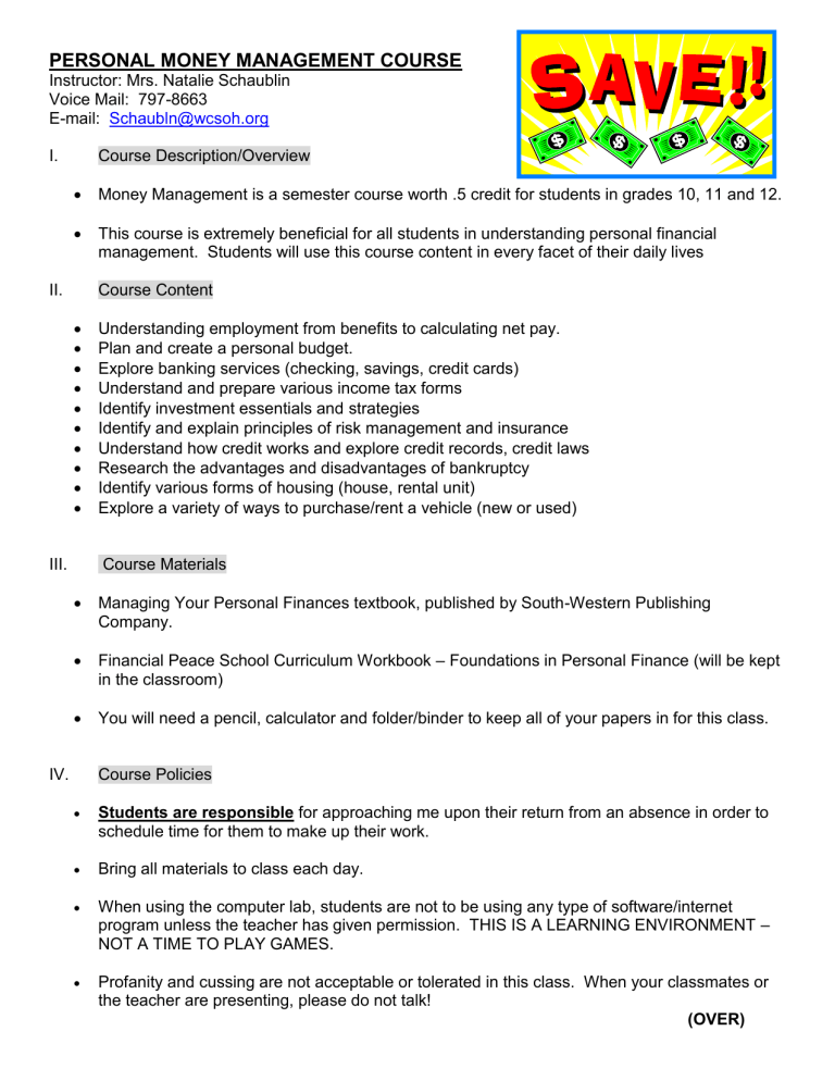 PERSONAL MONEY MANAGEMENT COURSE