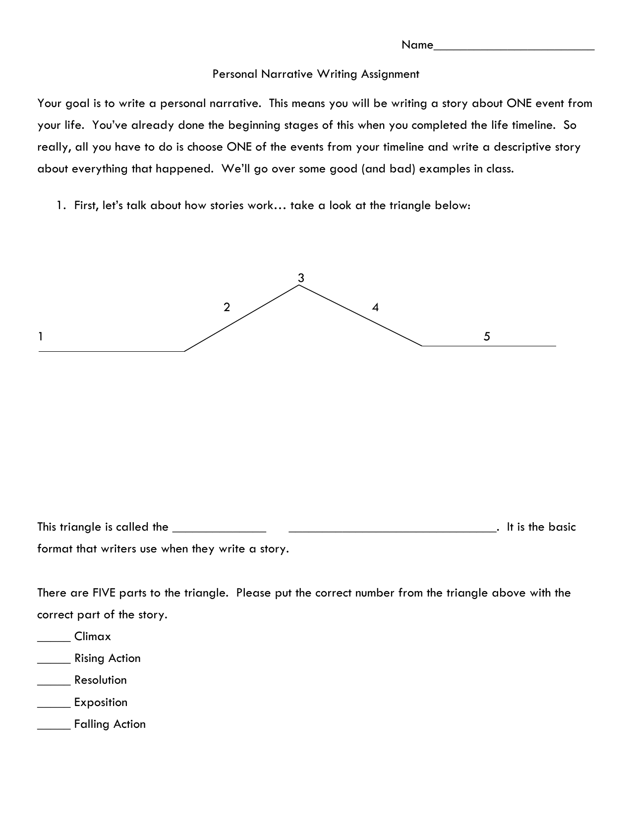 Name Personal Narrative Writing Assignment Name Personal Narrative Writing Assignment