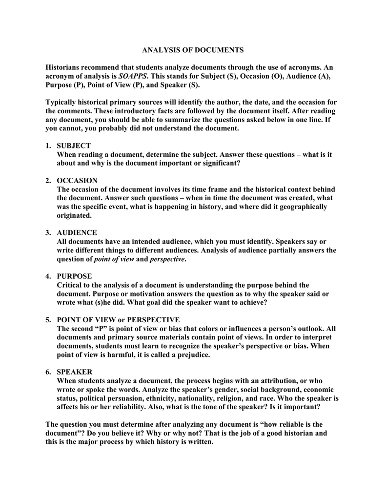 ANALYSIS OF DOCUMENTS