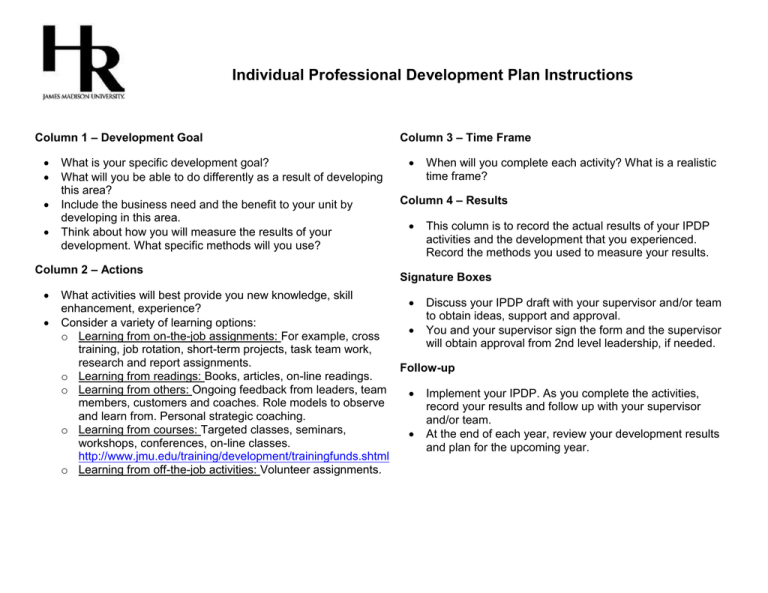 Individual Professional Development Plan Instructions
