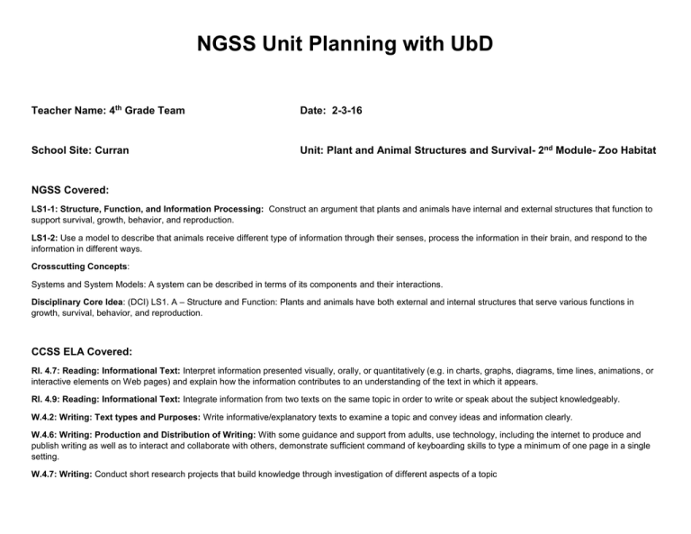 NGSS Unit Planning with UbD
