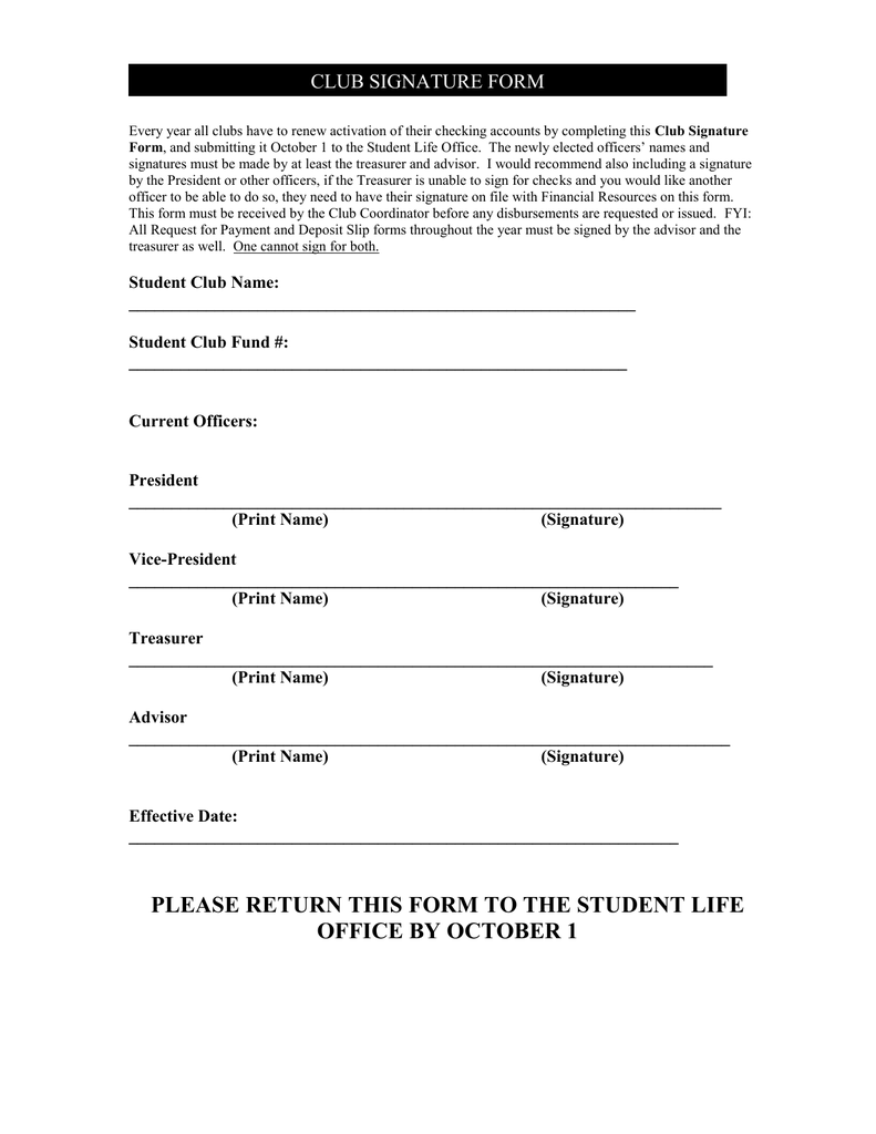 CLUB SIGNATURE FORM