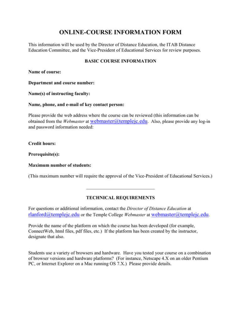 ONLINE COURSE INFORMATION FORM