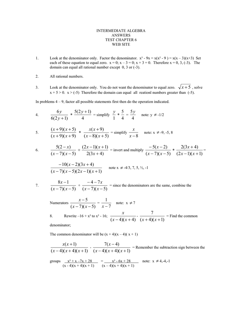 INTERMEDIATE ALGEBRA ANSWERS TEST CHAPTER 6 WEB SITE