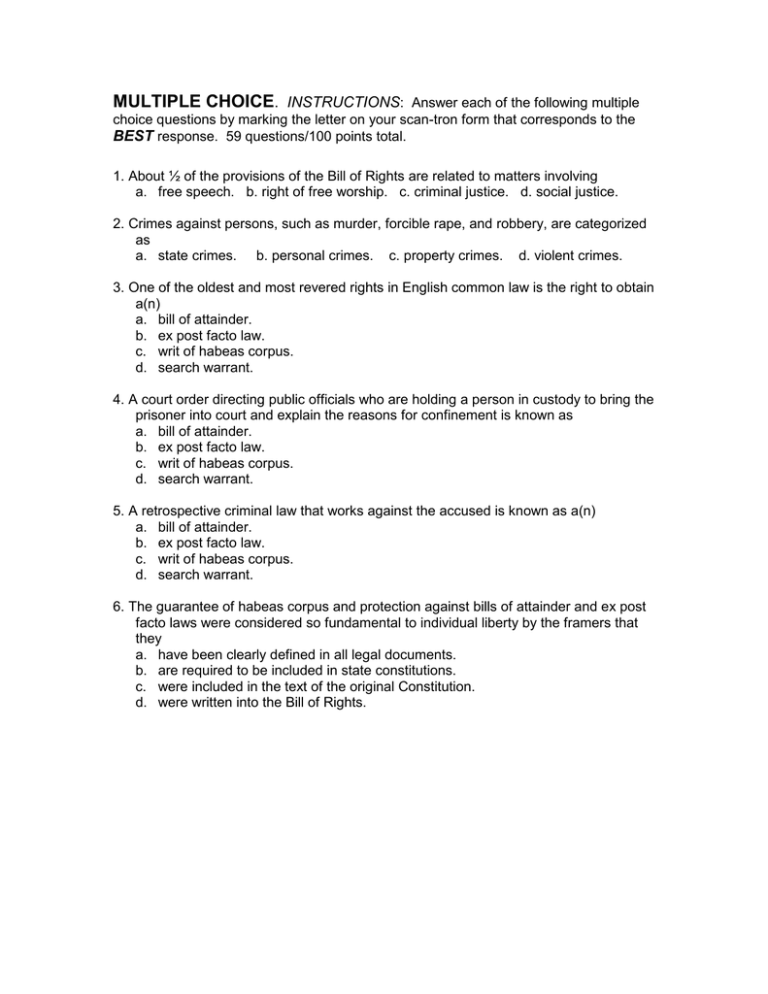 MULTIPLE CHOICE INSTRUCTIONS MULTIPLE CHOICE INSTRUCTIONS