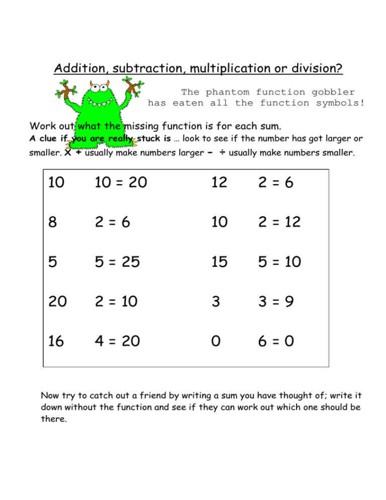 Addition Subtraction Multiplication Or Division 