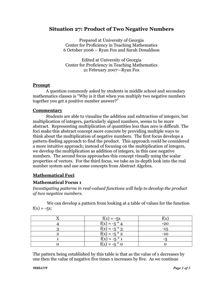 Situation 27 Product Of Two Negative Numbers