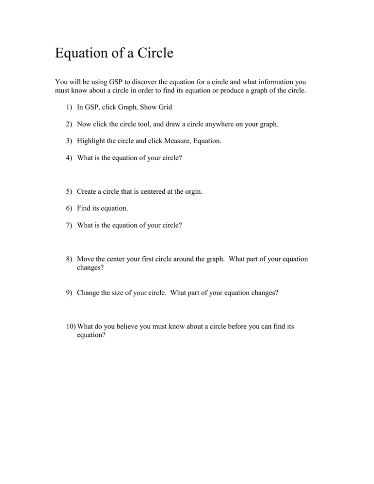 Equation Of A Circle