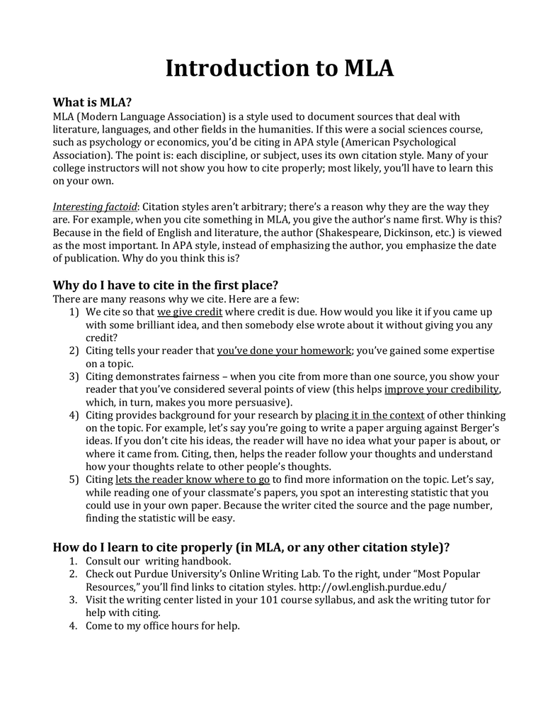 Introduction To MLA What Is MLA 