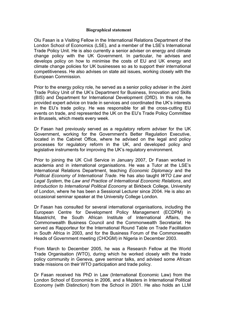 Biographical Statement Biographical Statement