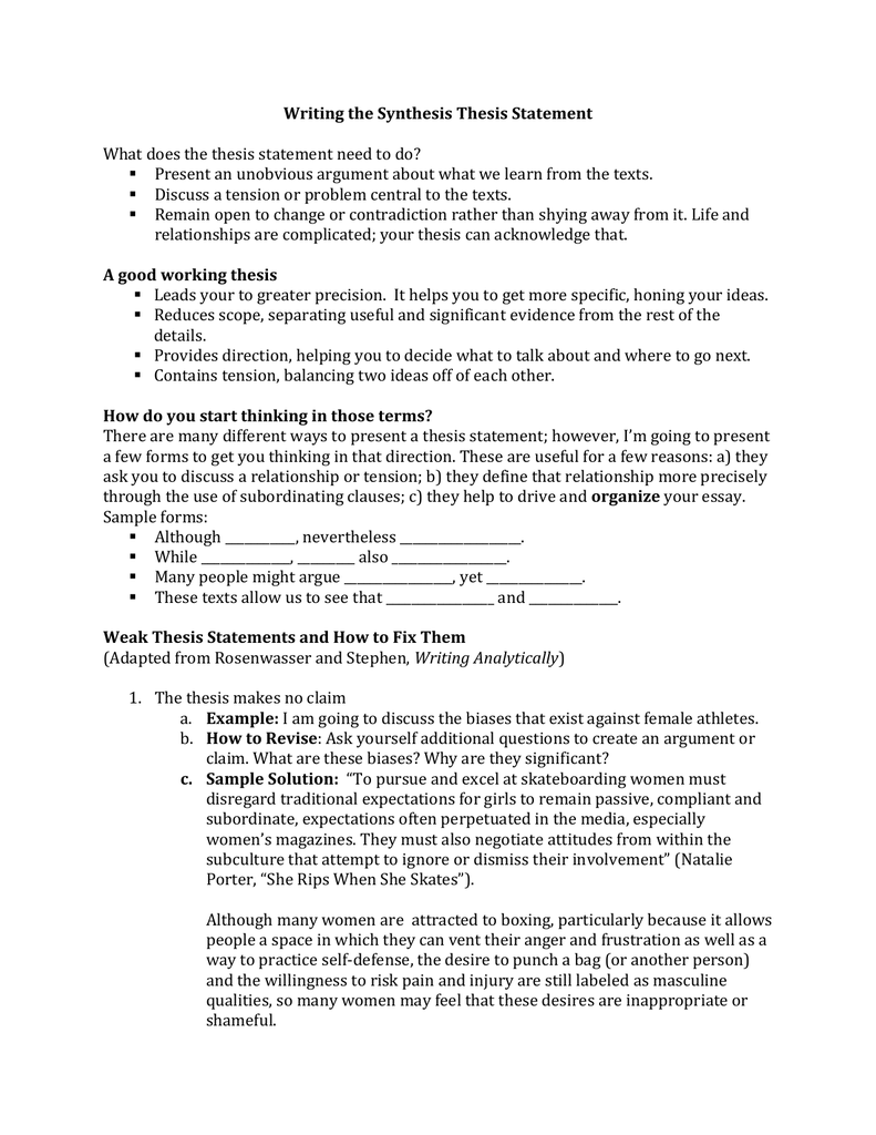 Writing The Synthesis Thesis Statement