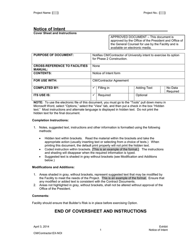 Notice Of Intent