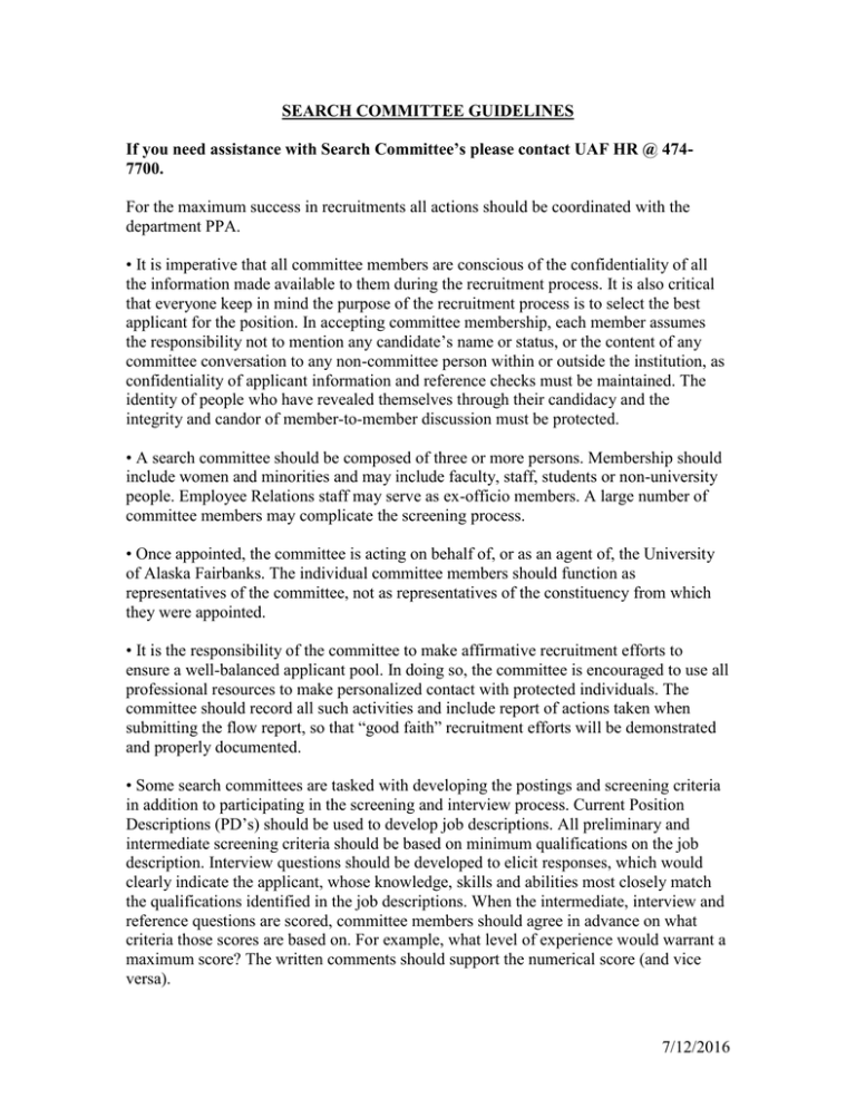 SEARCH COMMITTEE GUIDELINES SEARCH COMMITTEE GUIDELINES