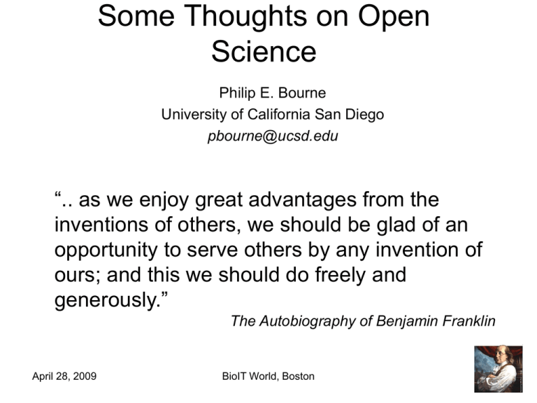 Some Thoughts On Open Science Some Thoughts On Open Science