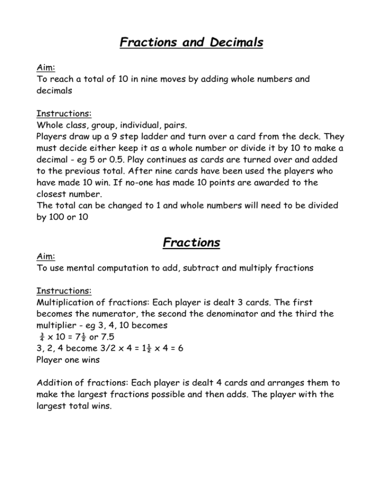 Fractions And Decimals
