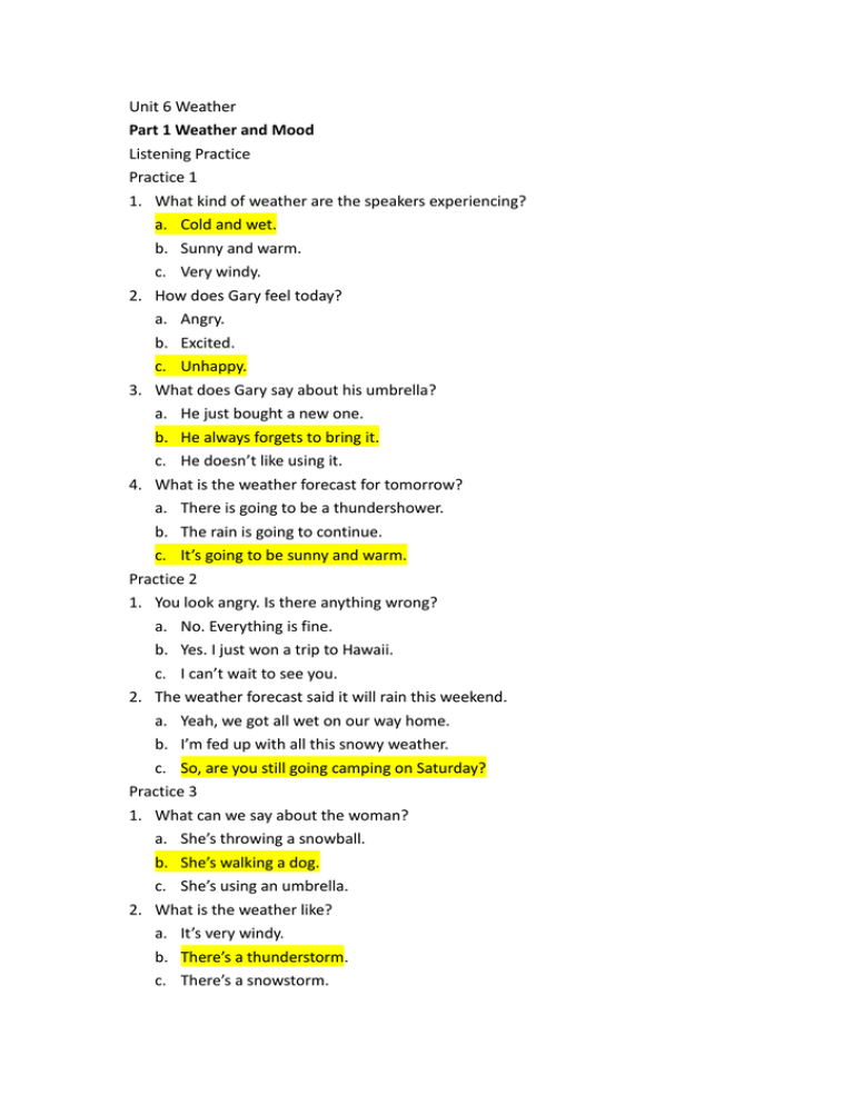 Unit 6 Weather Listening Practice Practice 1