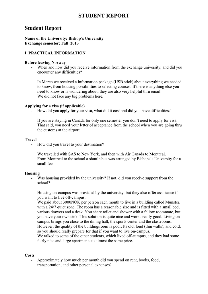 STUDENT REPORT Student Report