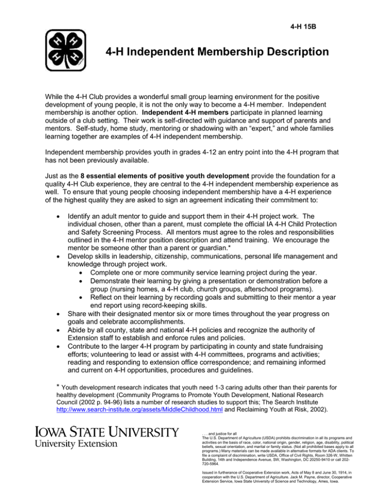 4 H Independent Membership Description