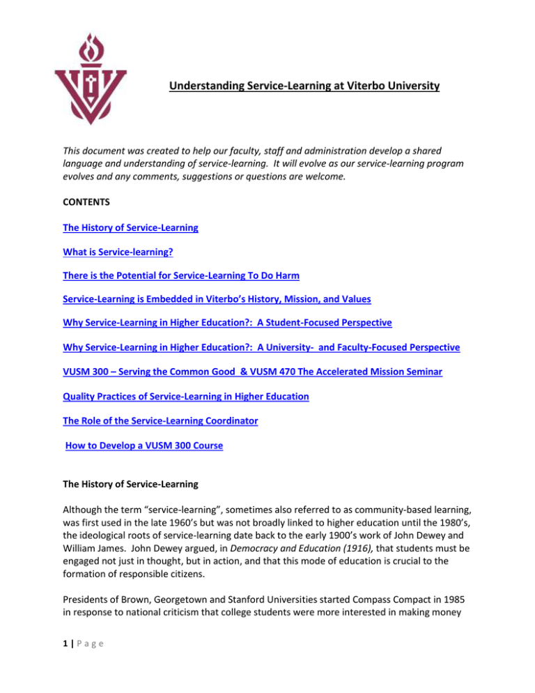 Understanding Service Learning At Viterbo University
