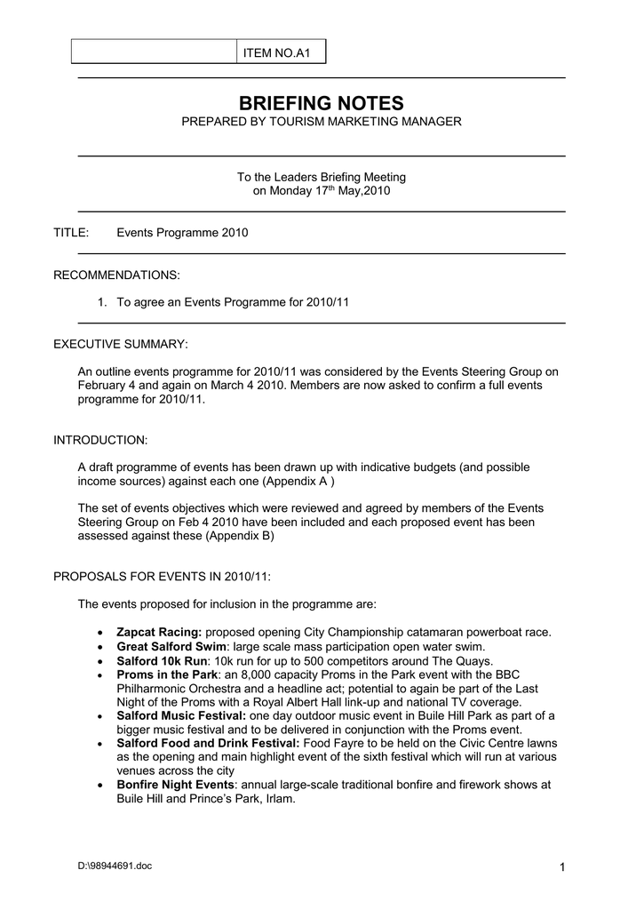 BRIEFING NOTES
