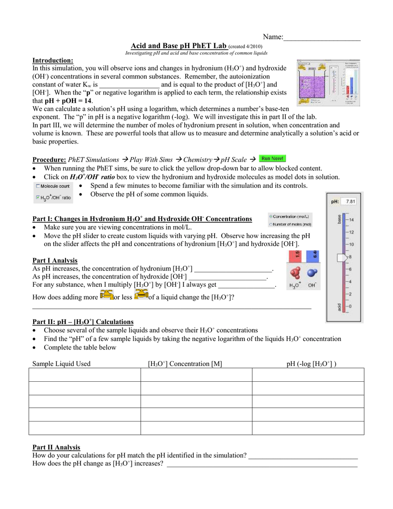 Name Acid And Base PH PhET Lab Name Acid And Base PH PhET Lab