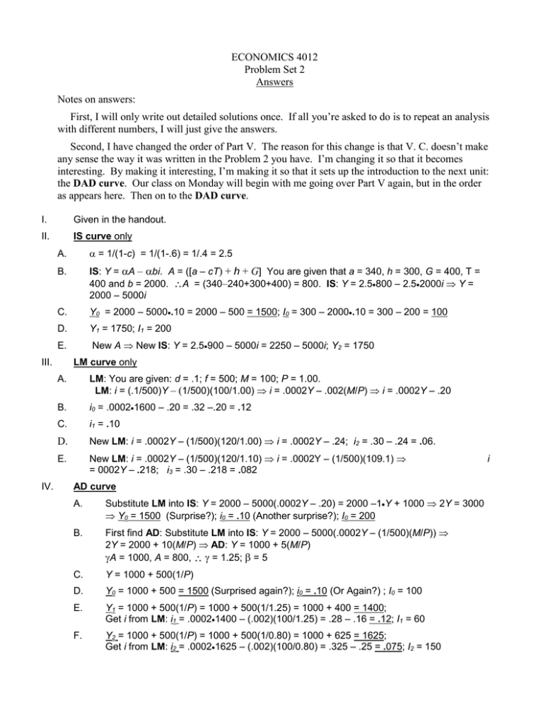 ECONOMICS 4012 Problem Set 2 Answers Notes On Answers 