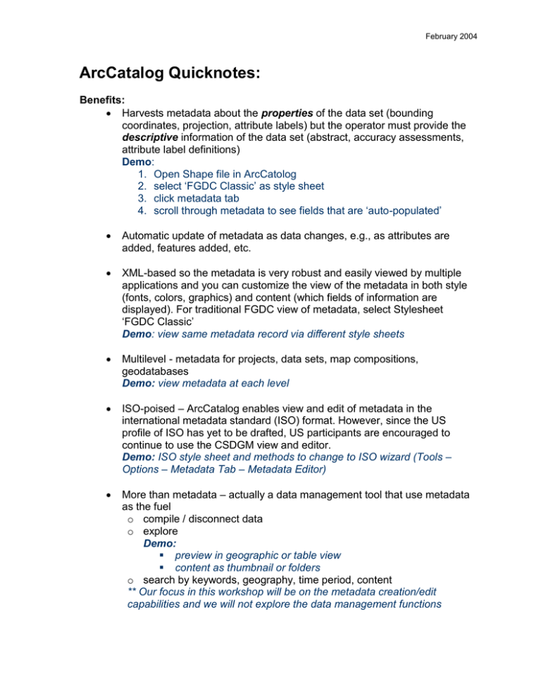 ArcCatalog Quicknotes 