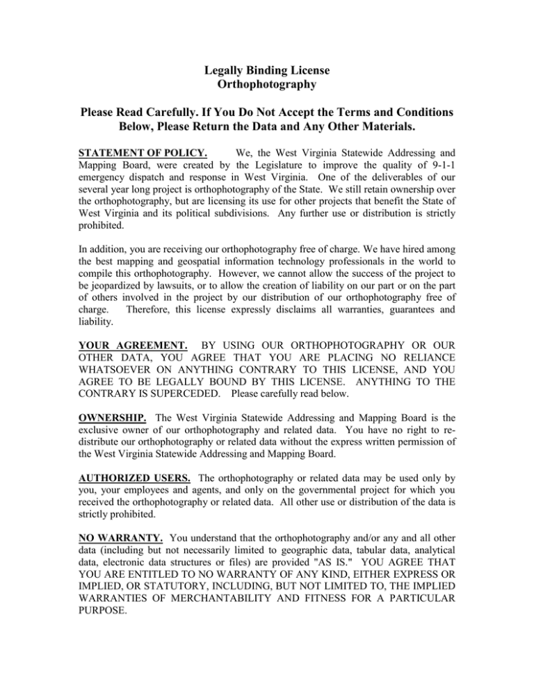 Legally Binding License Orthophotography