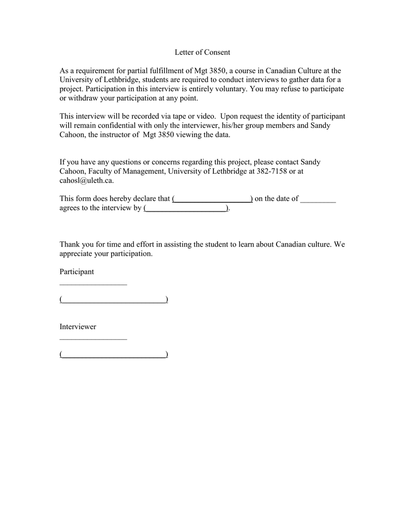 Letter Of Consent
