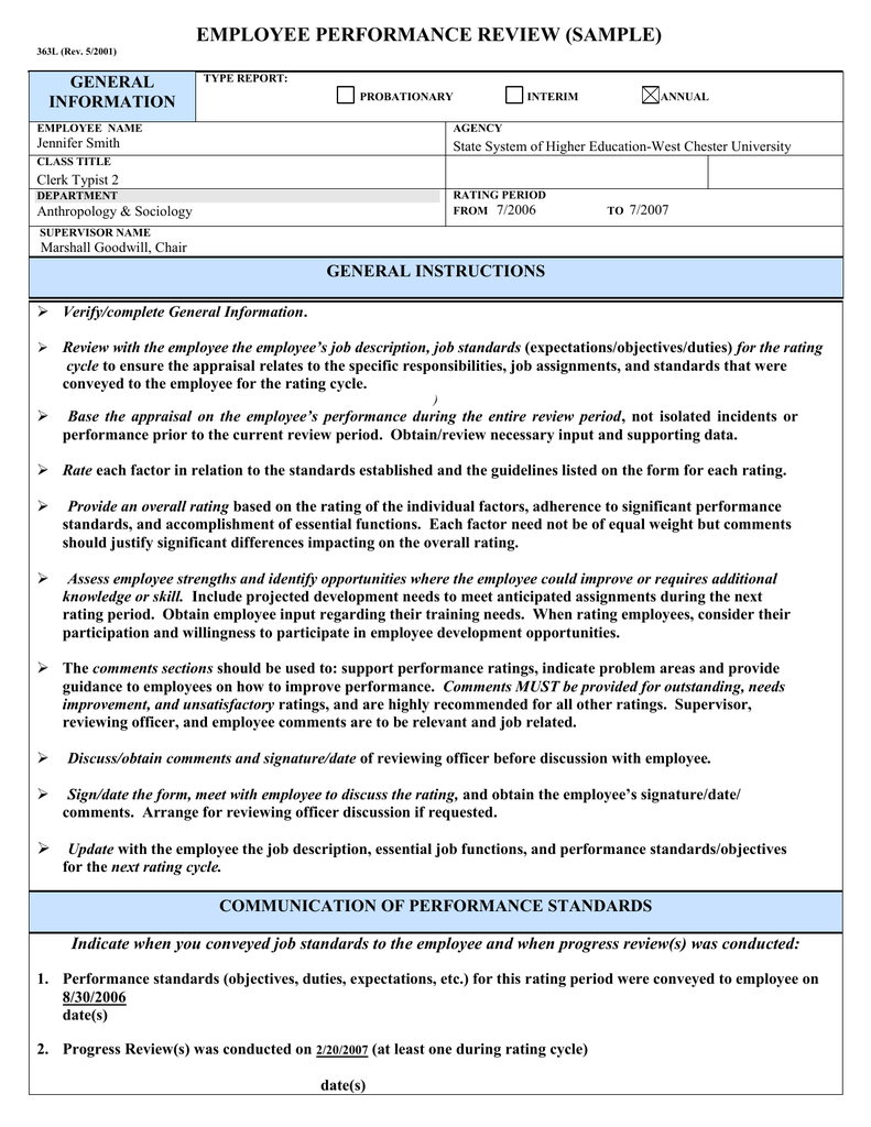  Employee Overall Comments On Performance Review Sample 