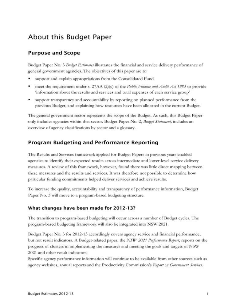 About This Budget Paper Purpose And Scope