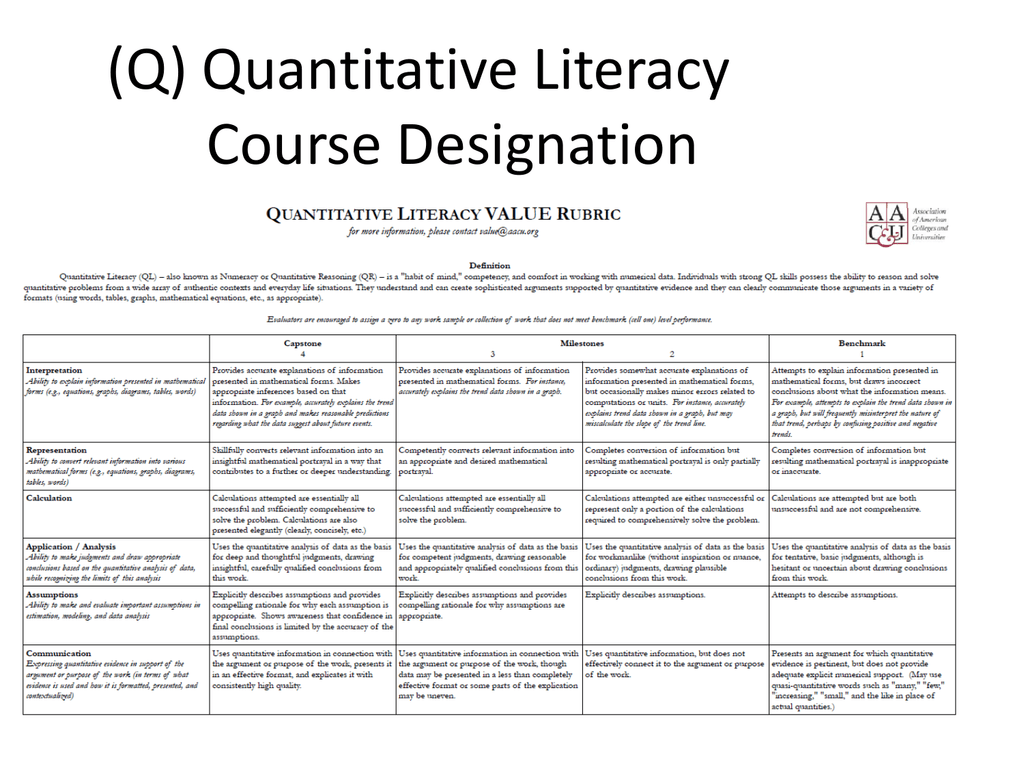  Q Quantitative Literacy Course Designation