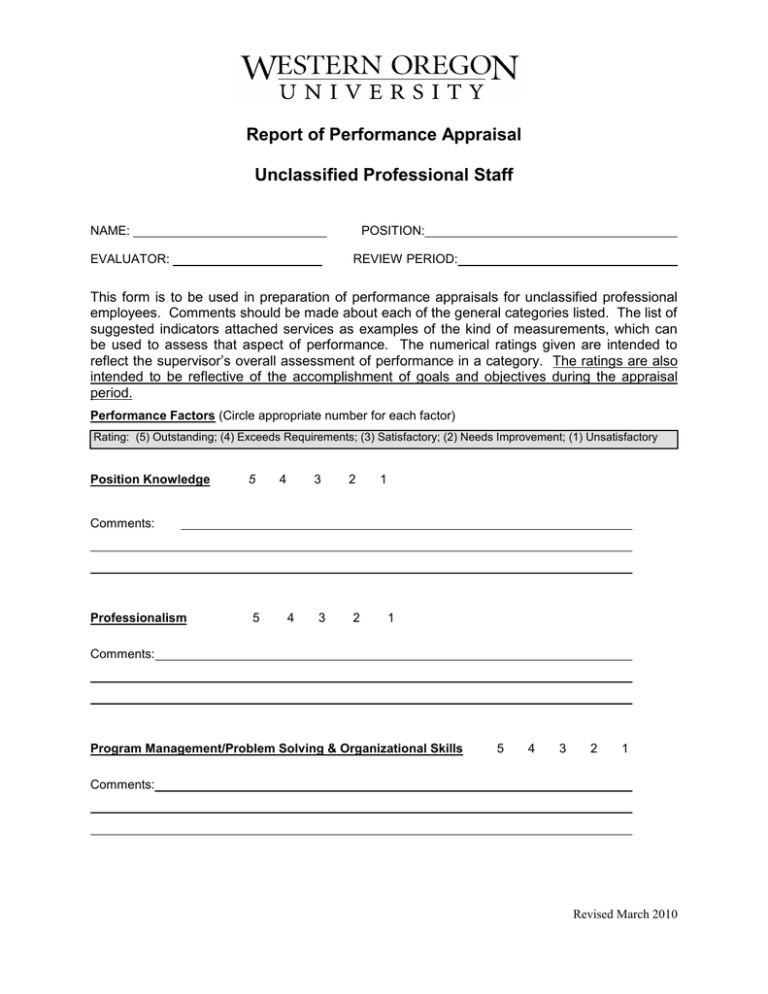 Report Of Performance Appraisal Unclassified Professional Staff