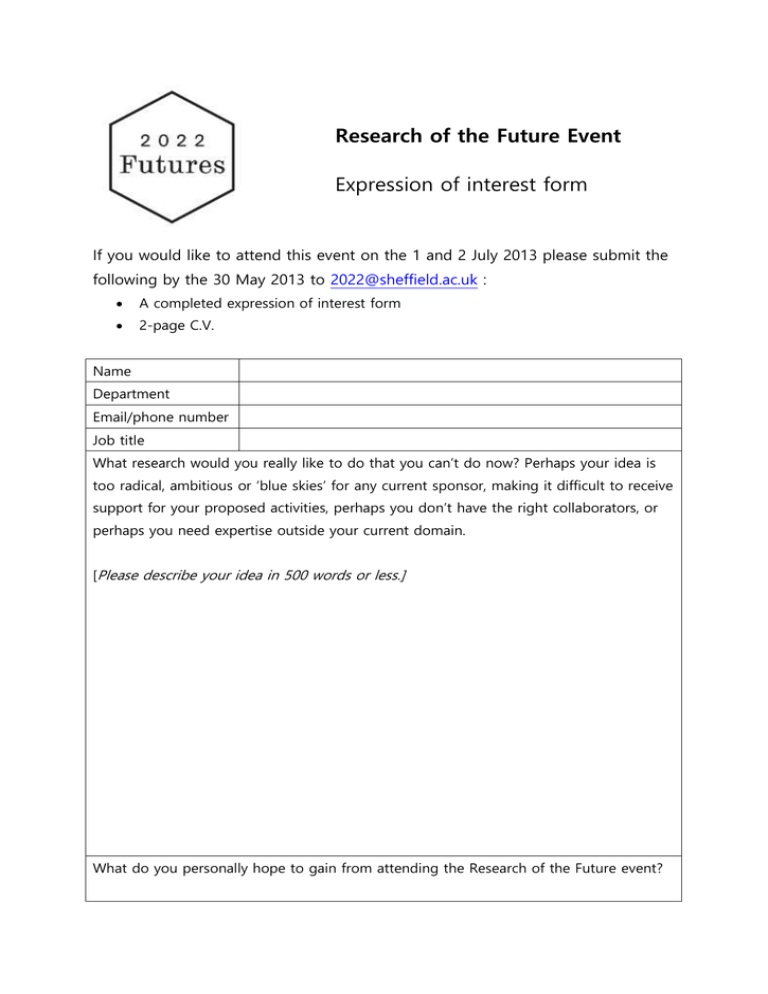 Research Of The Future Event Expression Of Interest Form O