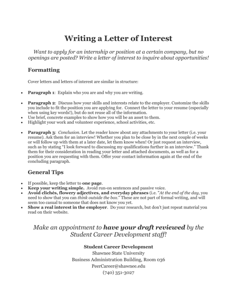 Writing A Letter Of Interest