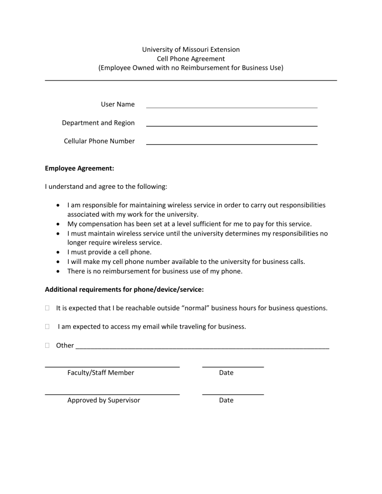 University Of Missouri Extension Cell Phone Agreement