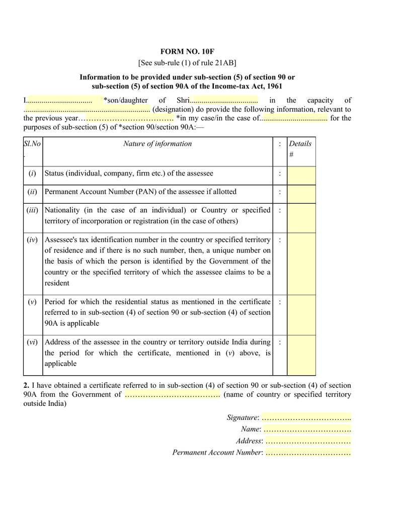 Form 10f Income Tax In Word Format Tax Walls Form 10f Income Tax In Word Format Tax Walls