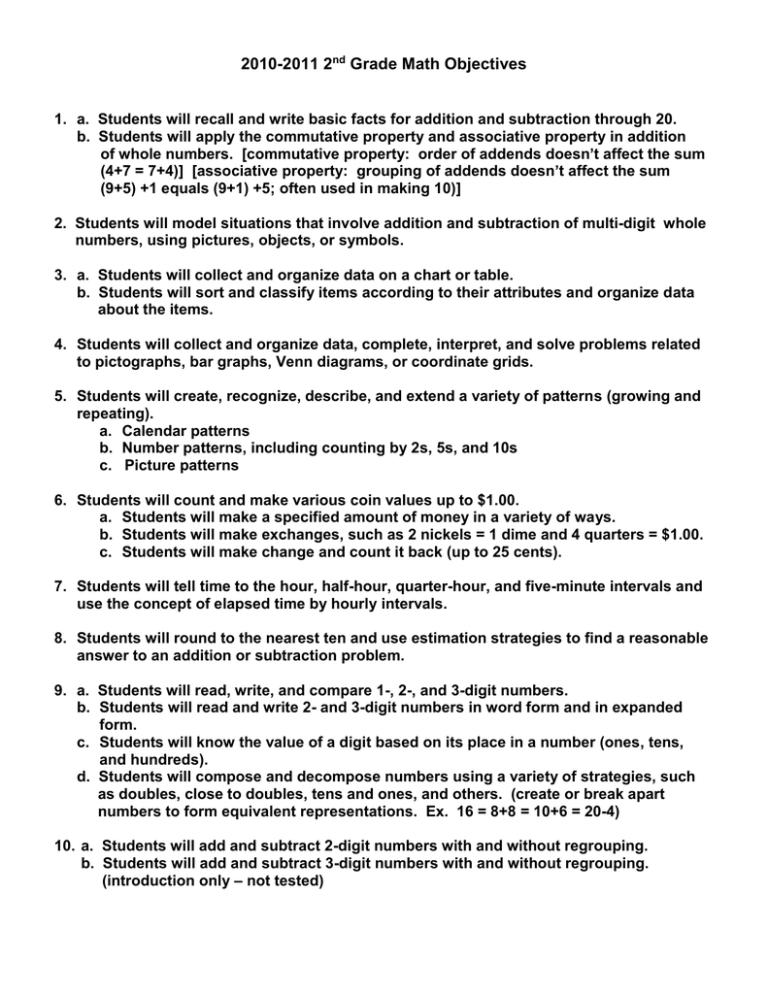 2010 2011 2 Grade Math Objectives