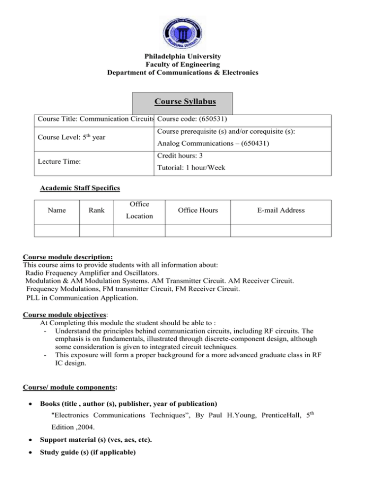 Course Syllabus Course Syllabus