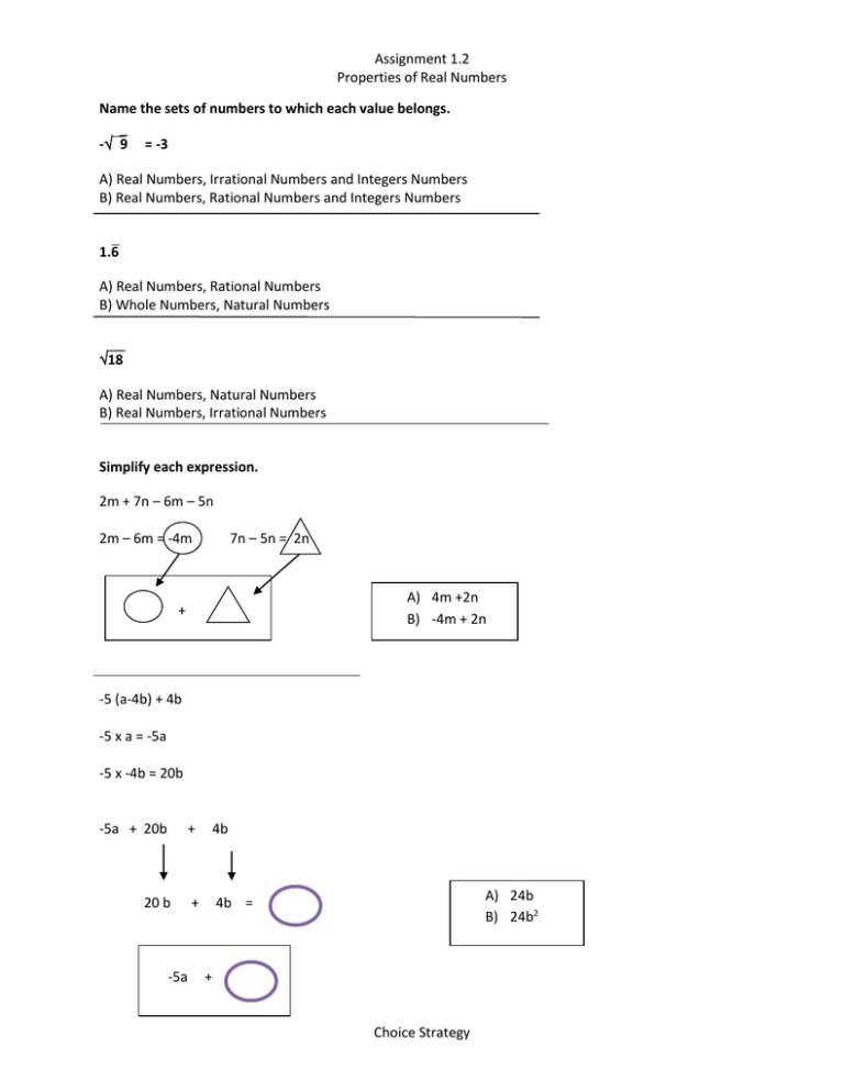 Assignment 1 2 Properties Of Real Numbers