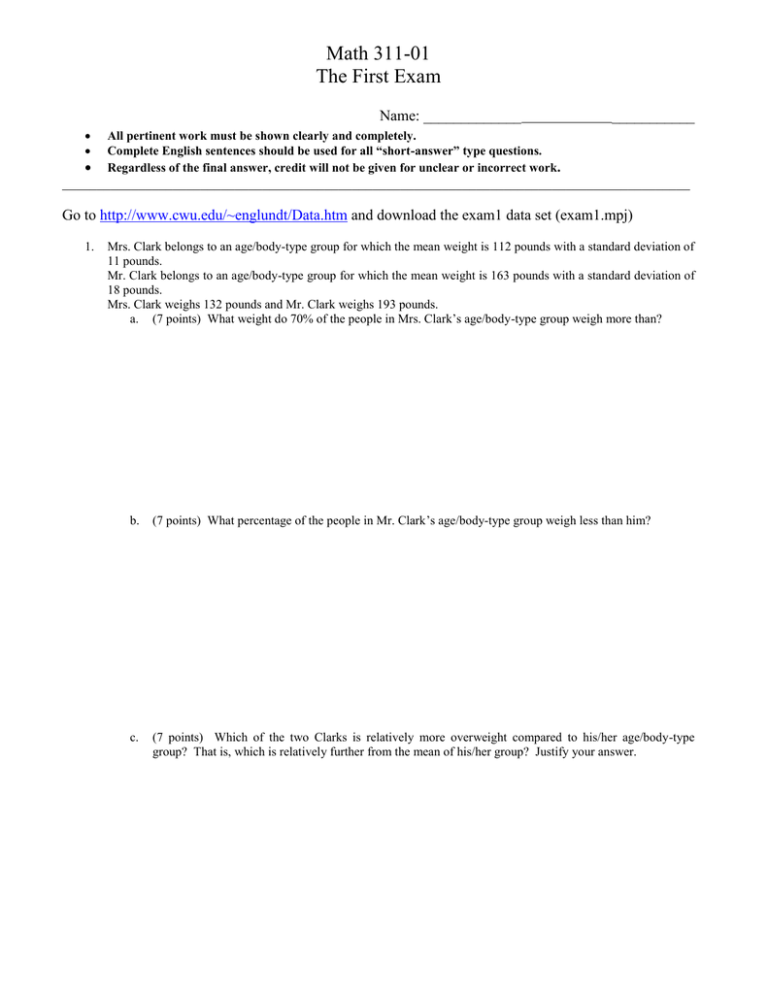 Math 311 01 The First Exam Math 311 01 The First Exam
