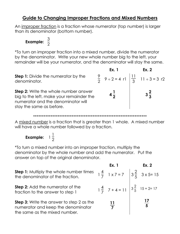 Guide To Changing Improper Fractions And Mixed Numbers