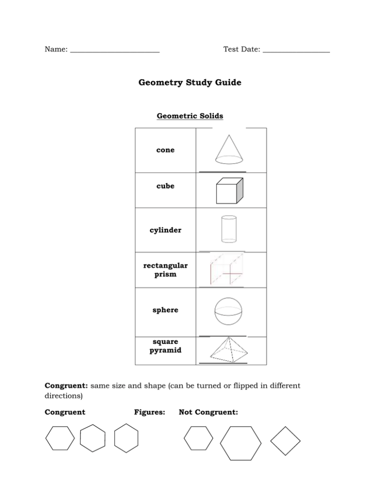 Geometry Study Guide Geometry Study Guide