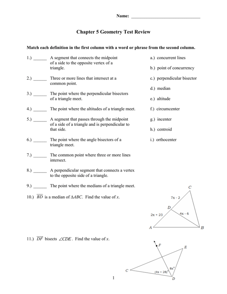 Chapter 5 Geometry Test Review Chapter 5 Geometry Test Review