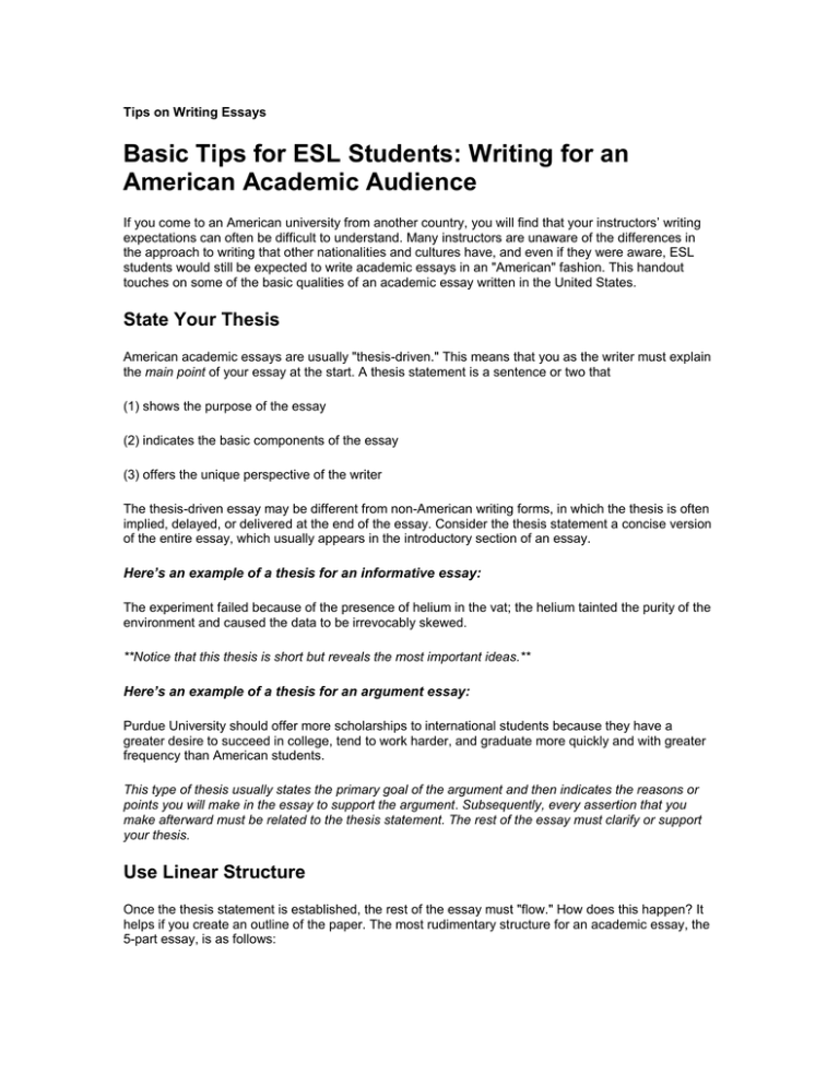 Basic Tips For ESL Students Writing For An American Academic Audience