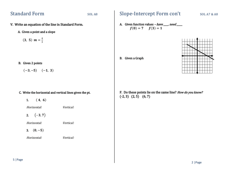 Standard Form Slope Intercept Form Con t